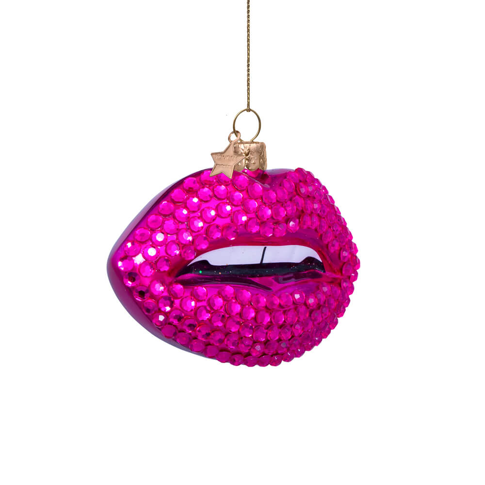 Jeweled Raspberry Pink Lips Ornament | THE HOLIDAY HOUSE